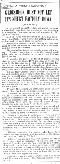 A New Thread for Groesbeck: The Shirt Factory That Couldn't Stay ...